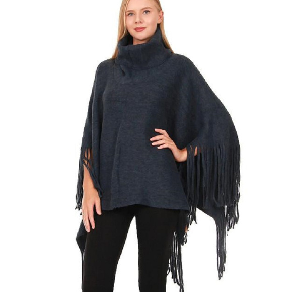 Sweaters | Plain Knit Poncho Wrap With Fringe | Poshmark